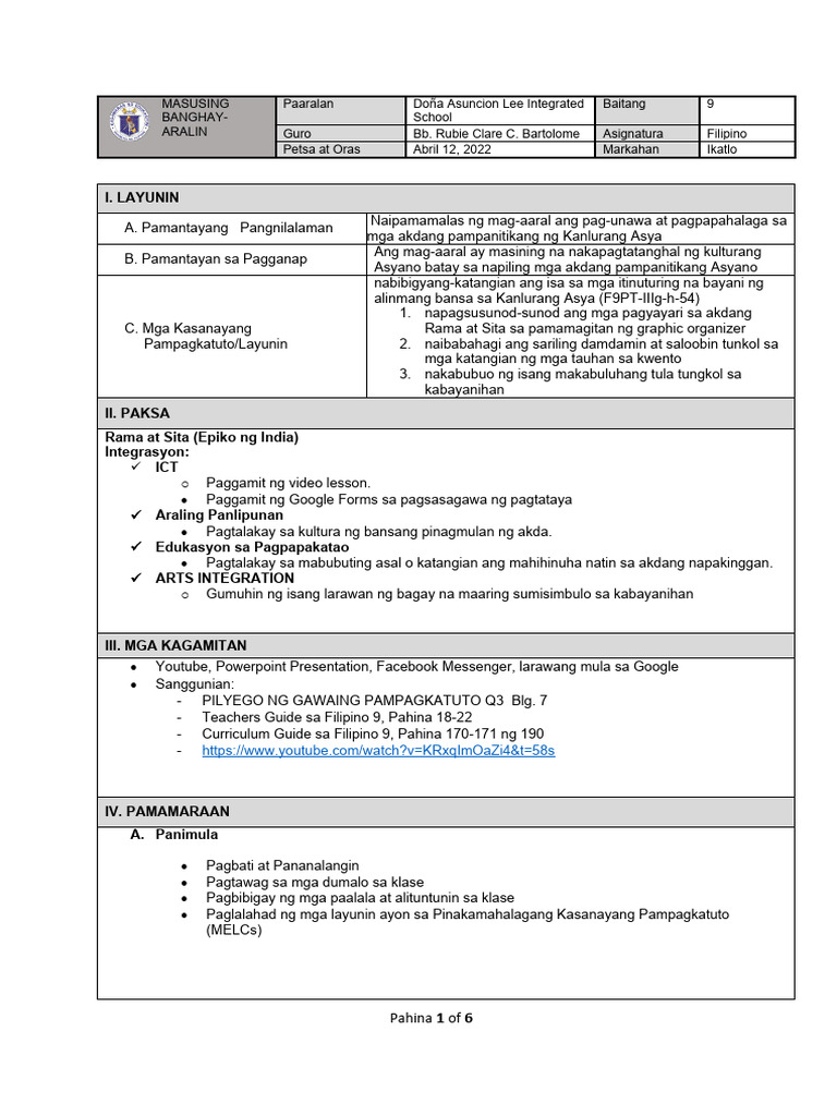 OBSERVATION-DLP-Rama at Sita (Epiko NG India) | PDF