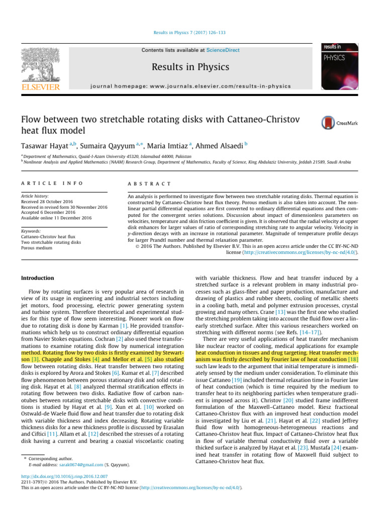 For Review Flow Between Two Stretchable Rotating Disks With Cattaneo Christov Download Free