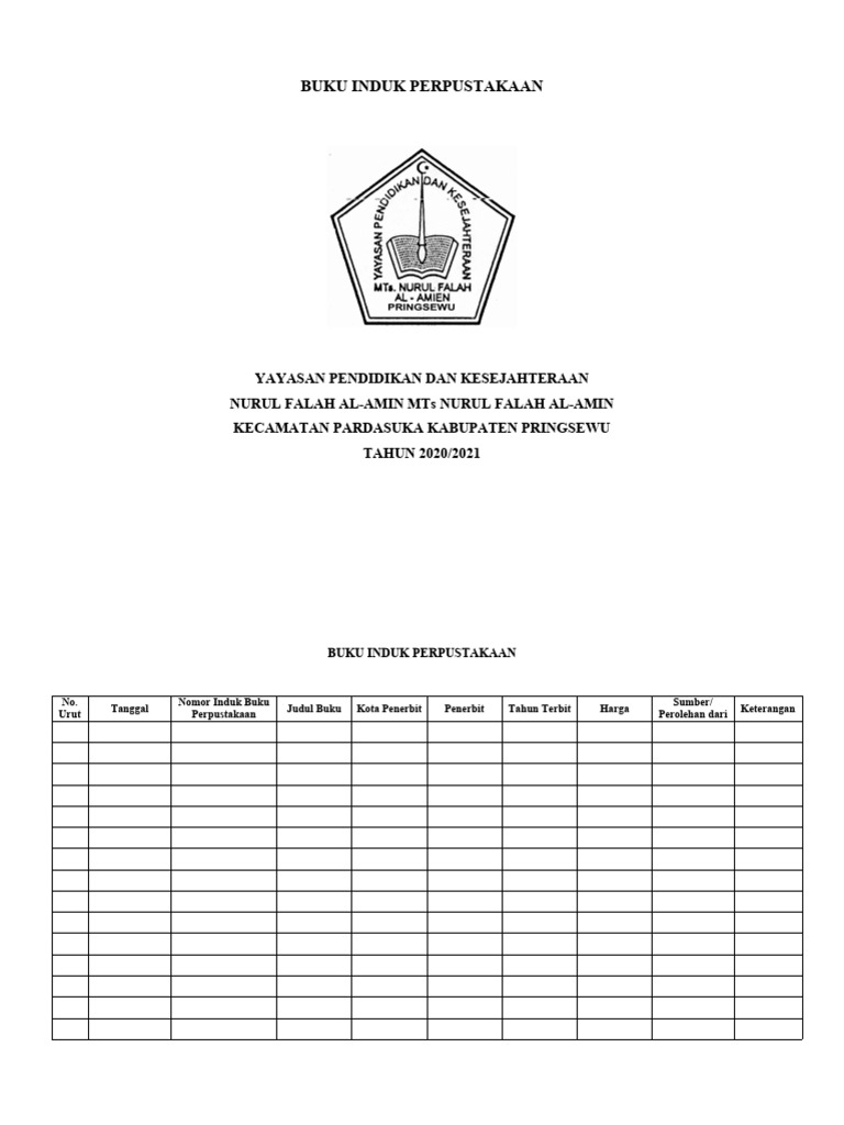 Buku Induk Perpustakaan Sekolah Sd Pdf