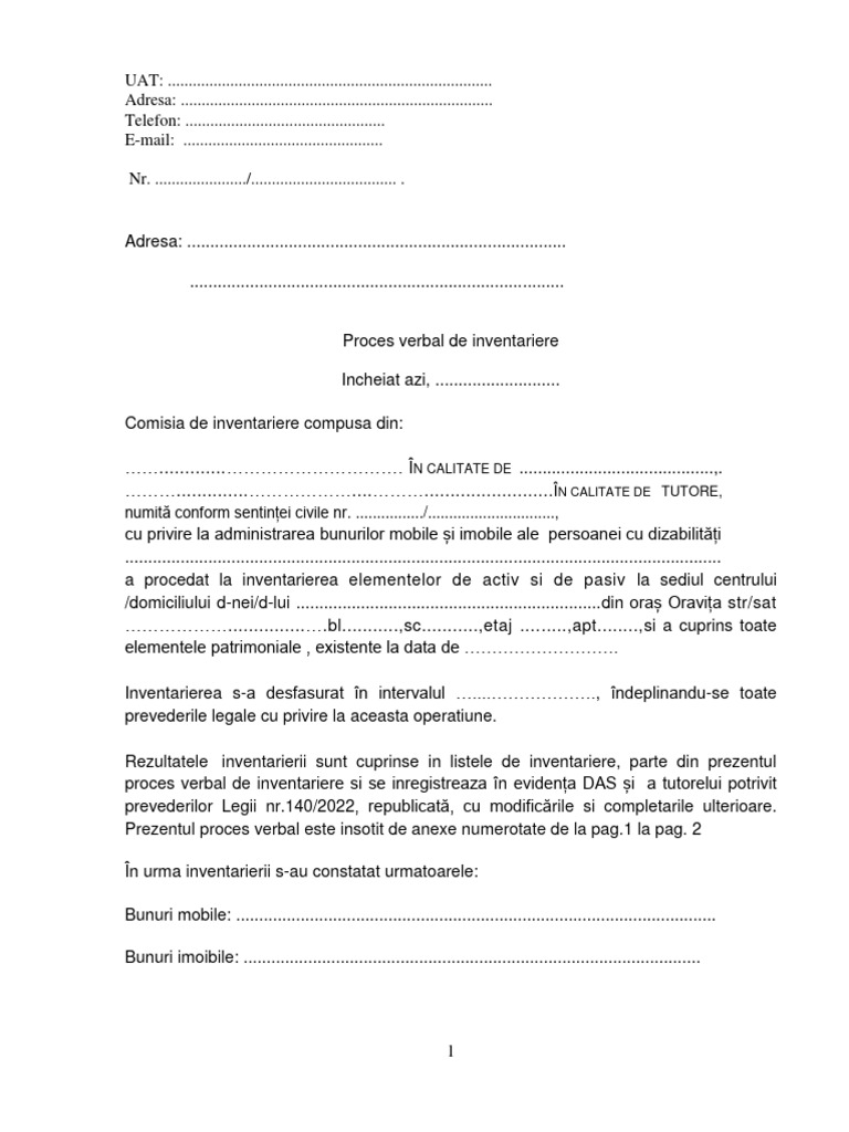 Proces Verbal de Inventariere - Model | PDF