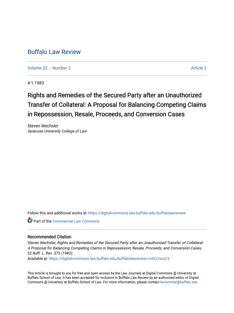 Buffalo Law Review Buffalo Law Review: Volume 32 Number 2 Article 2 | PDF | Security Interest ...