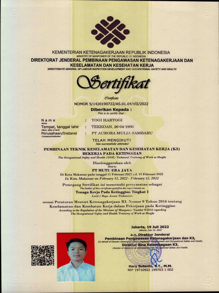 Yogi Hartogi - Sertifikat WAH | PDF