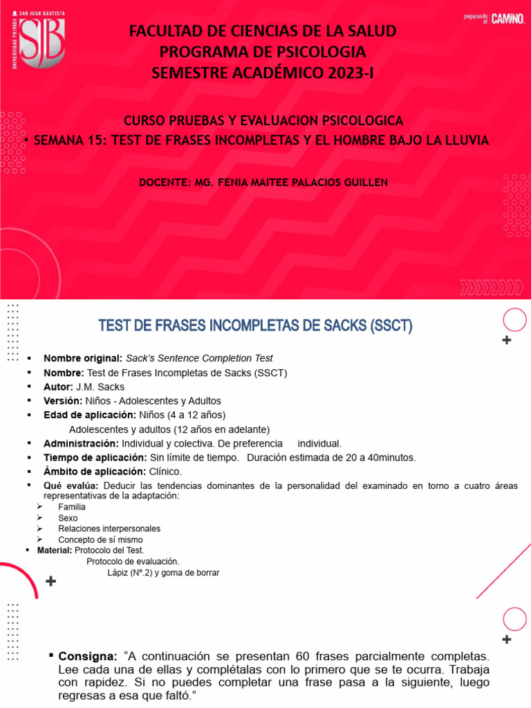 Semana 15 Test de Sacks y El Hombre Bajo La Lluvia | PDF | Sicología ...