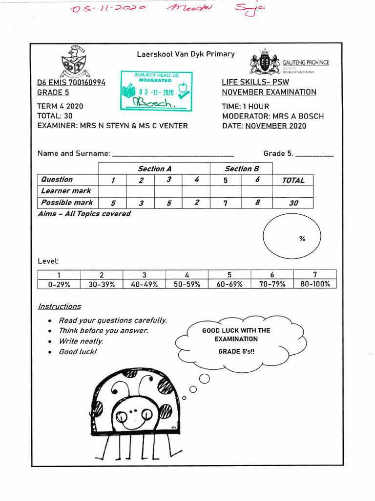 2020 November Exam Paper Gr5 Ls PSW | PDF | Psychology