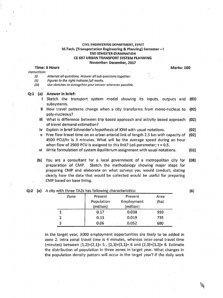 Urban Transport System Planning Mtech Tep | PDF