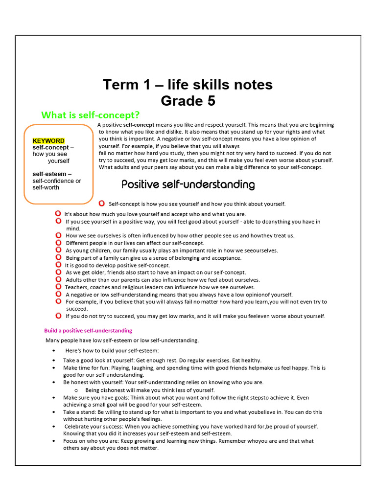 Eng Notes Term 1 | PDF | Self Esteem | Self Concept