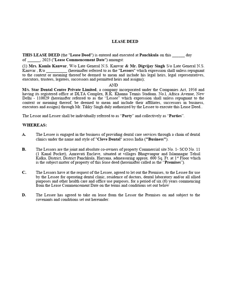 Lease Deed Panchkula | PDF | Lease | Civil Law (Common Law)