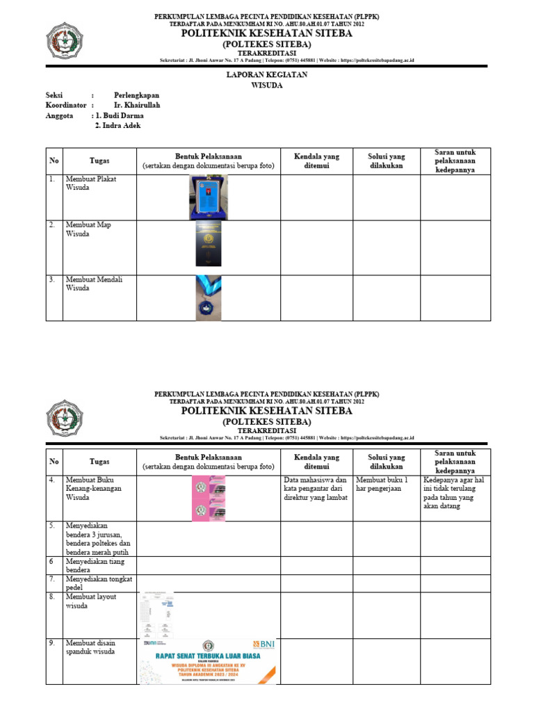 Form Laporan Per Seksi Wisuda - Lampiran 9 | PDF