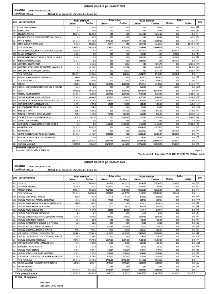 Balanta Septembrie 2023 | PDF | Liability (Financial Accounting) | Debt