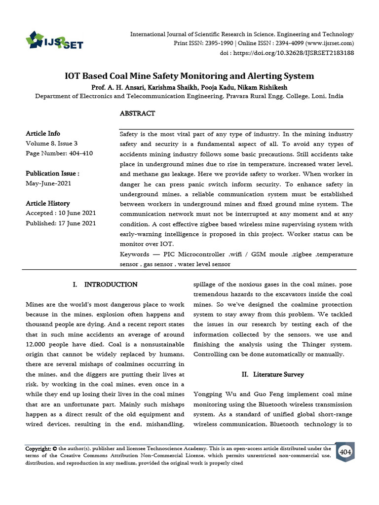 IOT Based Coal Mine Safety Monitoring and Alerting | PDF | Wireless Sensor Network | Liquid ...