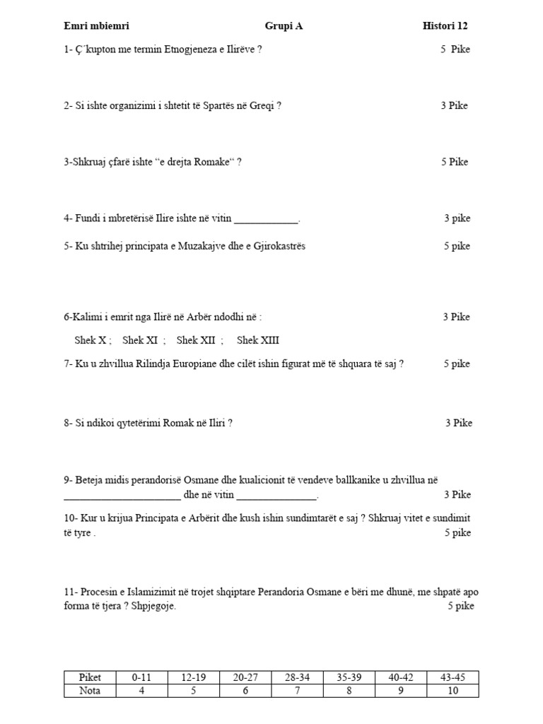 Emri Mbiemri Grupi B Histori 12 A | PDF