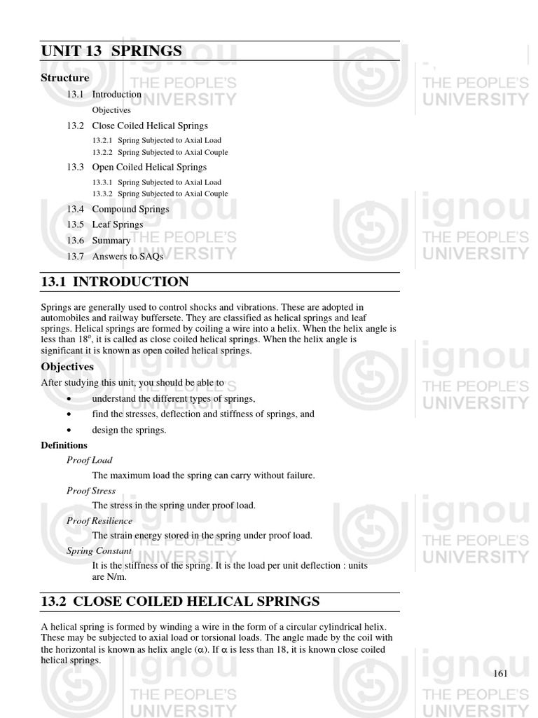 Spring Ignou Notes | PDF | Helix | Bending