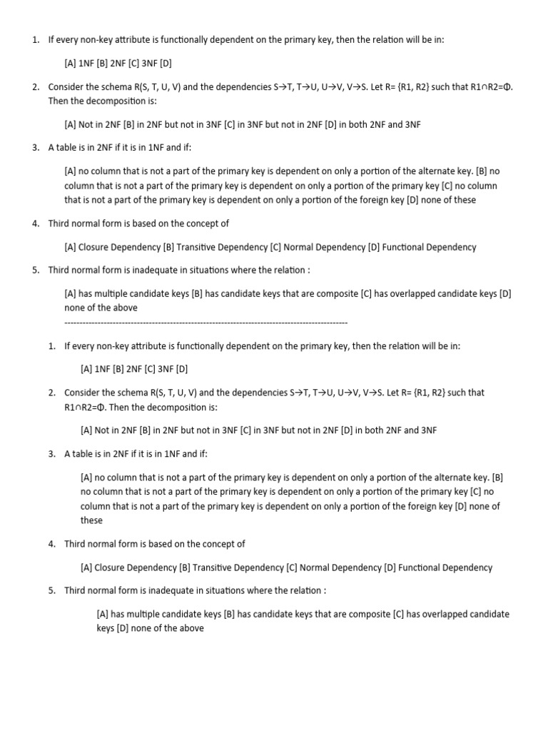Normalisation Questions Download Free Pdf Cybernetics Computer Programming