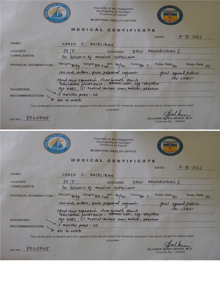 Medical Certificate | PDF