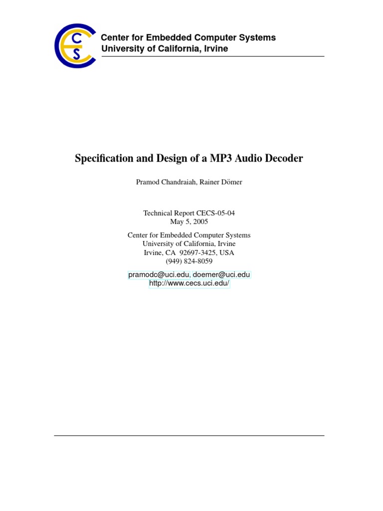 Specification and Design of A MP3 Audio Decoder: Center For Embedded ...