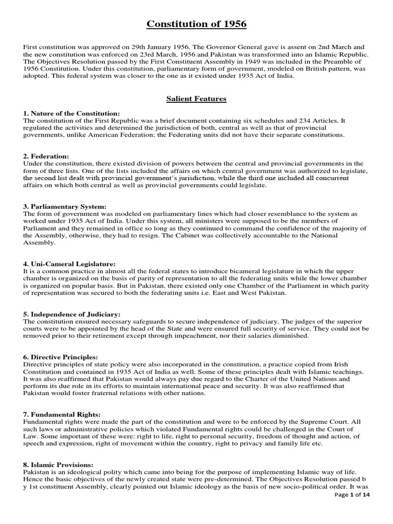 Constitution of 1956 | PDF | Parliament Of Pakistan | Parliament