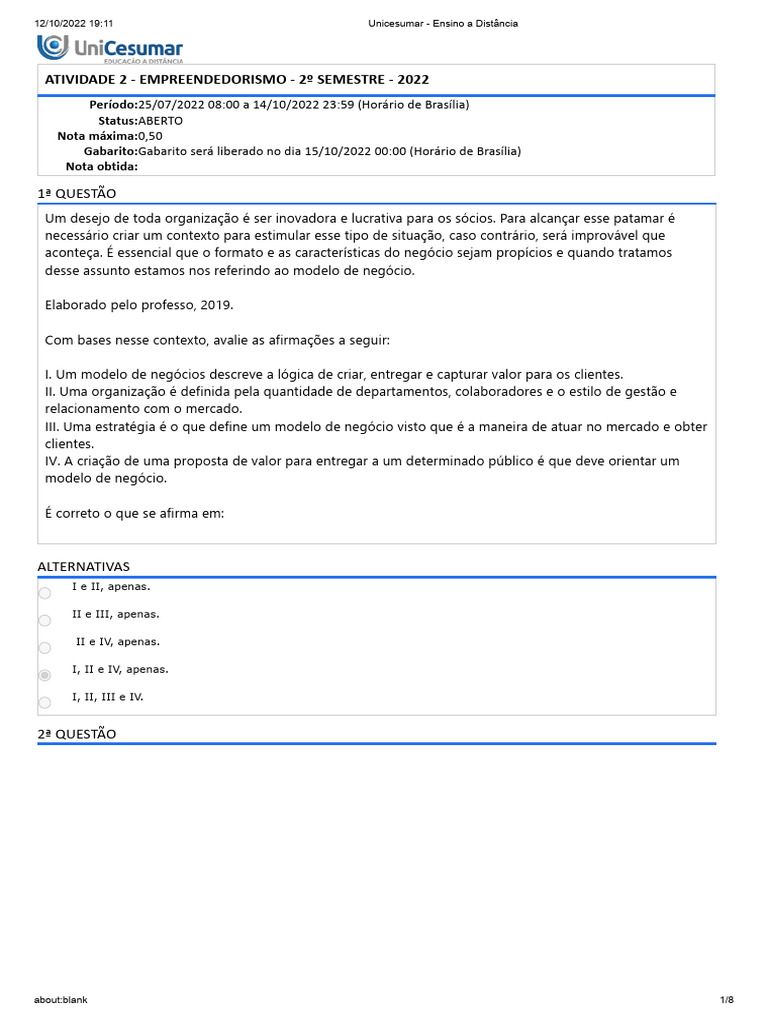 Atividade 2 | PDF | Empresa Startup | Microempresas e Empreendedores