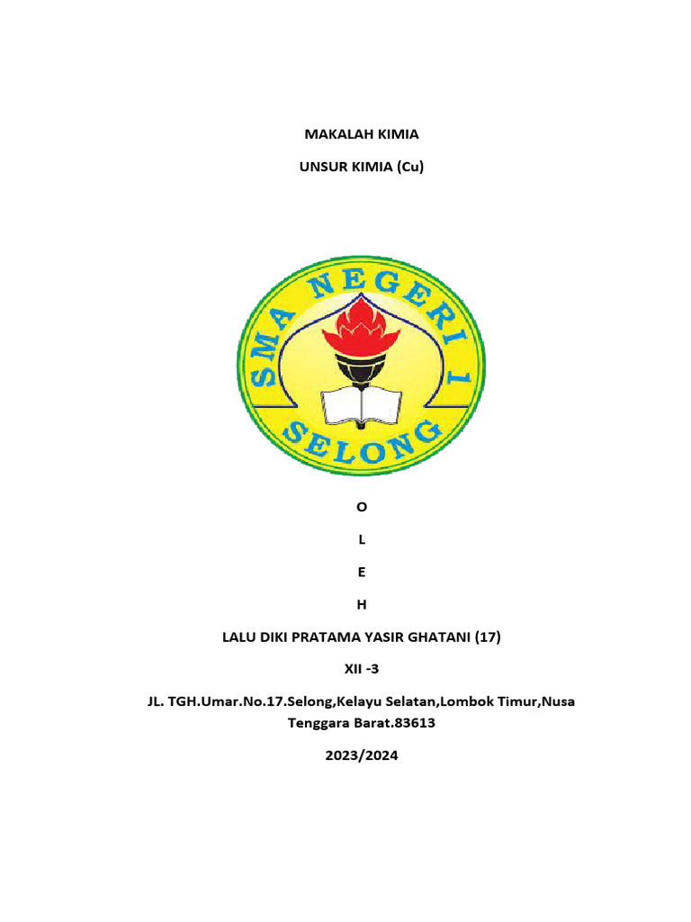 Unsur Kimia Tembaga (Cu): Sifat dan Manfaat | PDF | Sains & Matematika ...