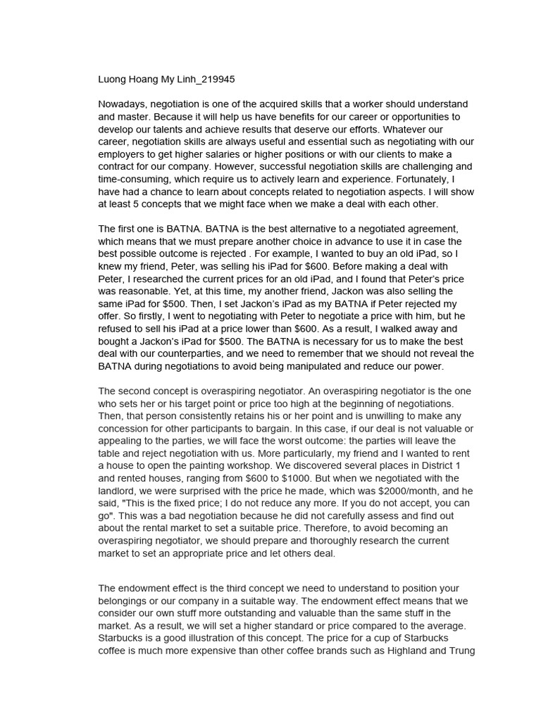 Critical Assignment - Negotiation Concepts | PDF | Negotiation | Human Communication