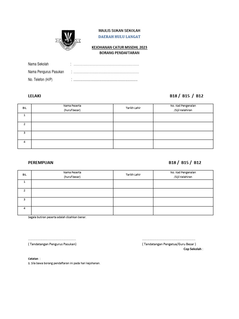 Borang Pendaftaran 2023 | PDF