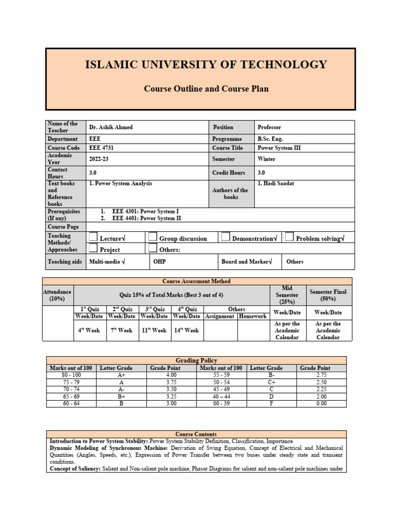 EEE 4731 OBE Course Outline | PDF | Engineering | Steady State