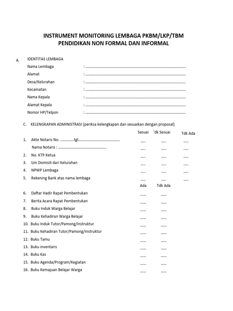 Instrumen Monev PKBM | PDF