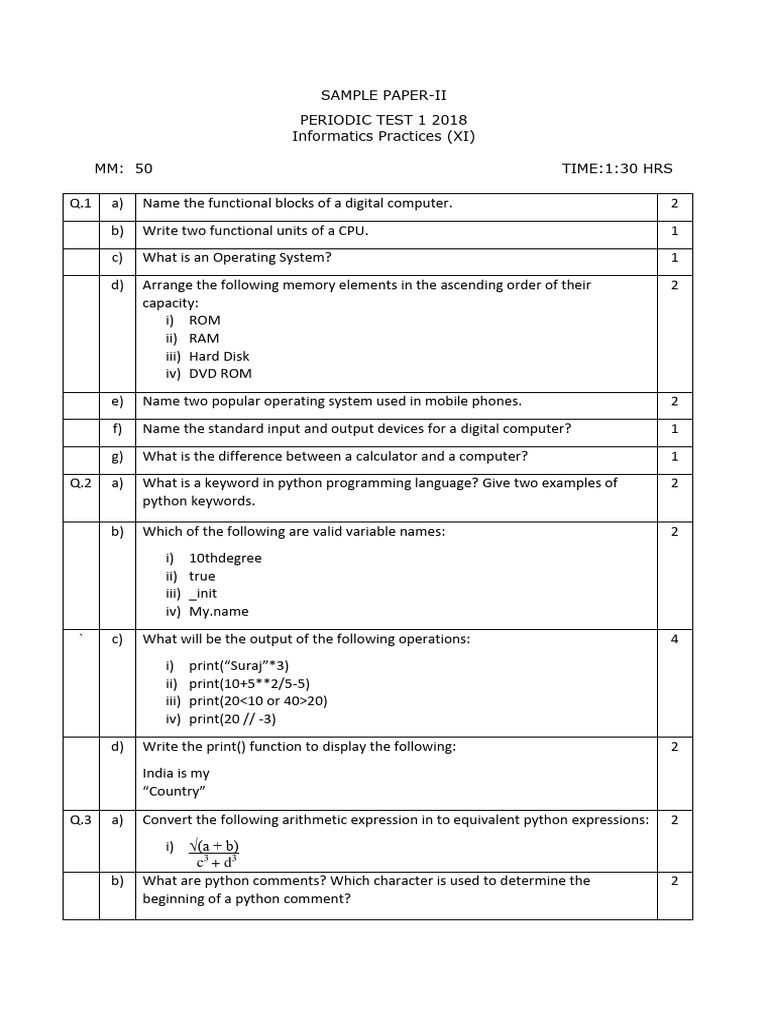 Xi Ip PT-1 Sample Paper-Ii | PDF | Area | Operating System