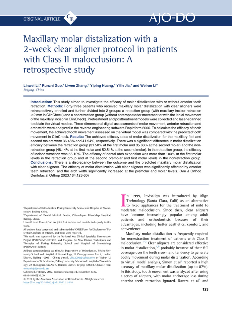 Molar Distalization with Clear Aligners | PDF | Orthodontics | Dental ...