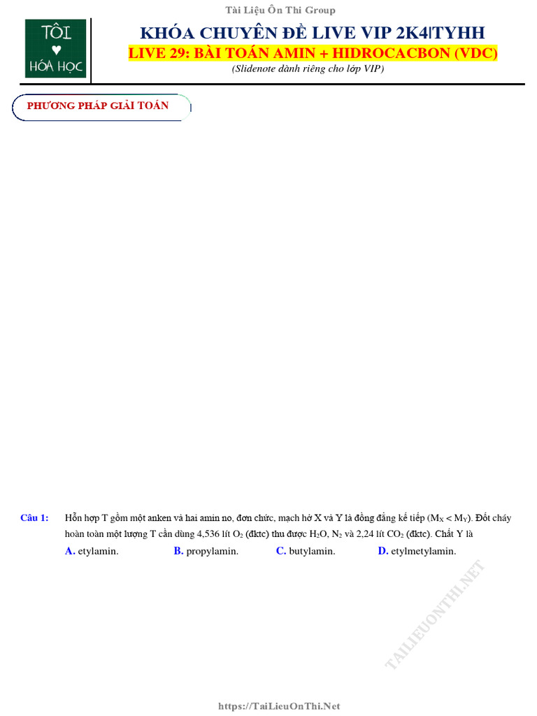 Bai Toan Hon Hop Amin Hidrocacbon Phan 1 | PDF