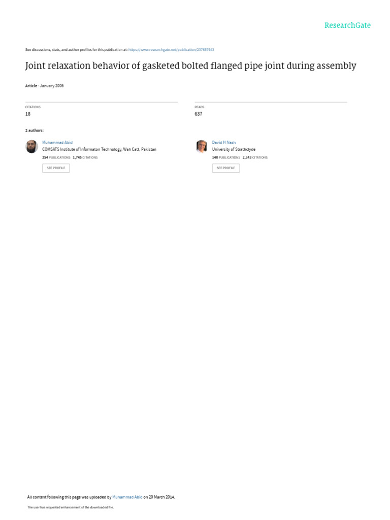 Joint Relaxation Behavior of Gasketed Flanges | PDF | Screw ...