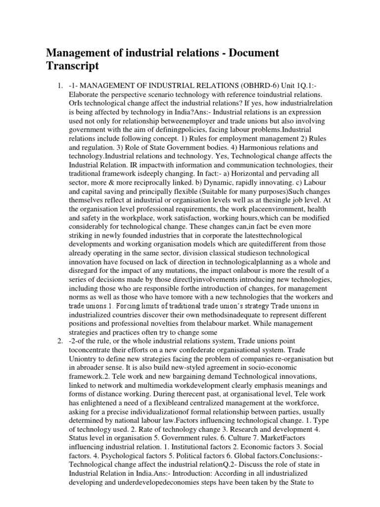 Management of Industrial Relations | PDF | Industrial Relations | Trade ...