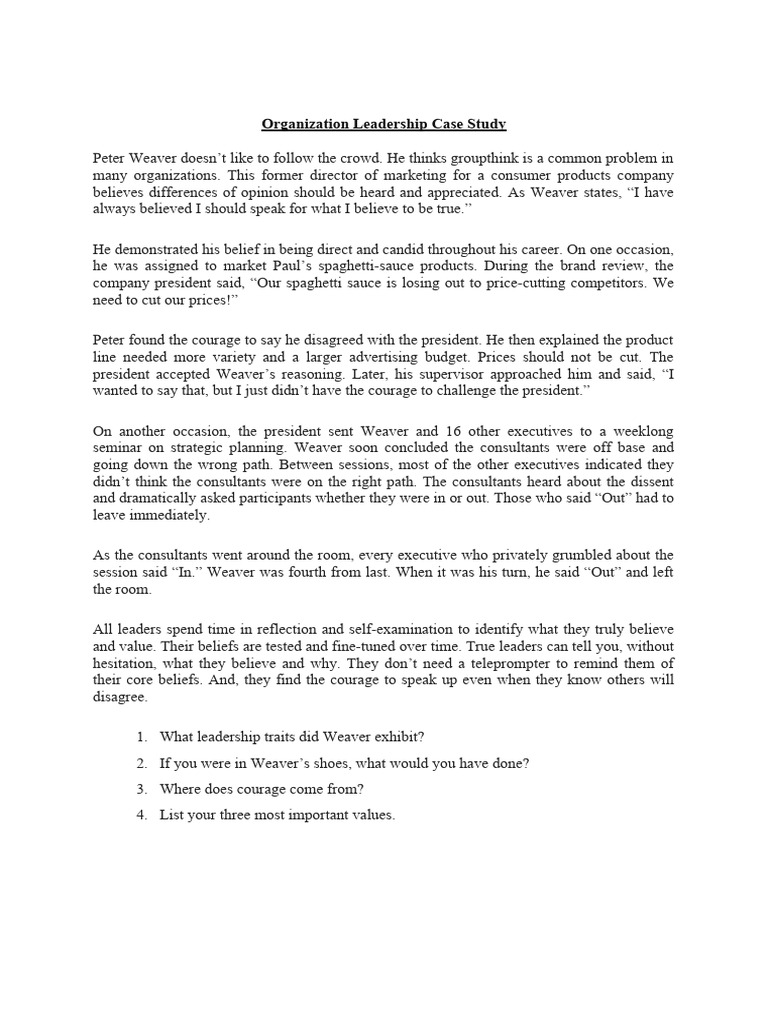Organization Leadership Case Study | PDF | Leadership | Business