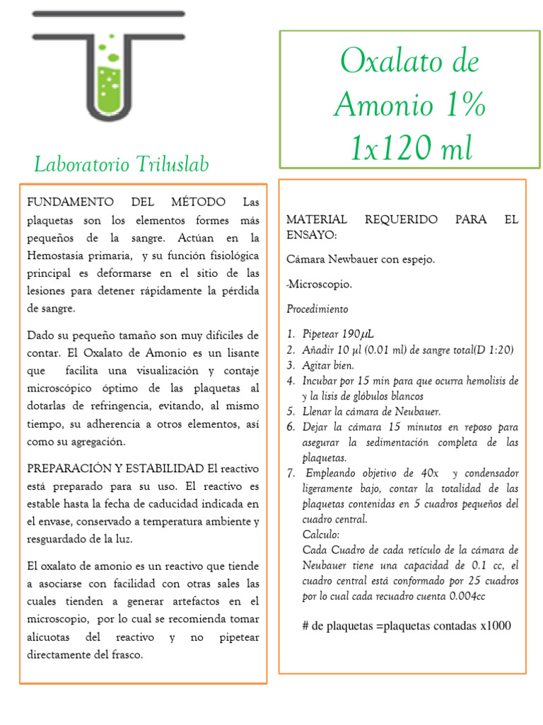 Oxalato de Amonio 1% | PDF | Plaqueta