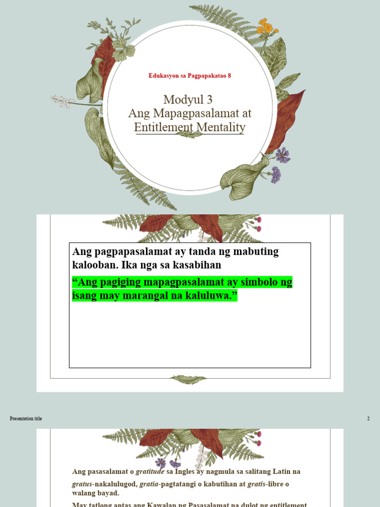 M3 Ang Mapagpasalamat at Entitlement Mentality | PDF