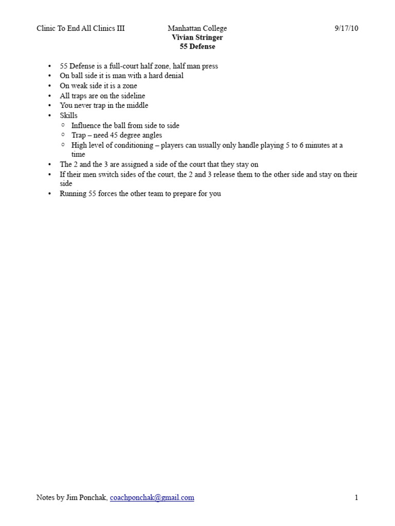 Vivian Stringer 55 Defense Clin8 | PDF | Sports | Team Sports