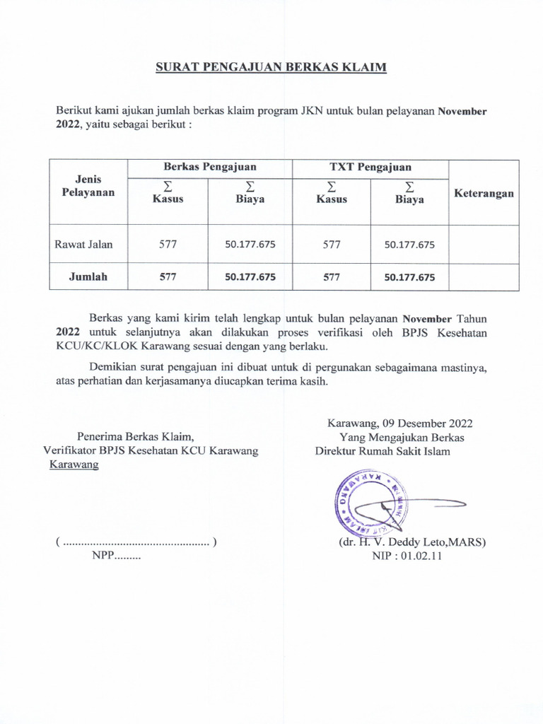 Surat Pengajuan Berkas Klaim | PDF