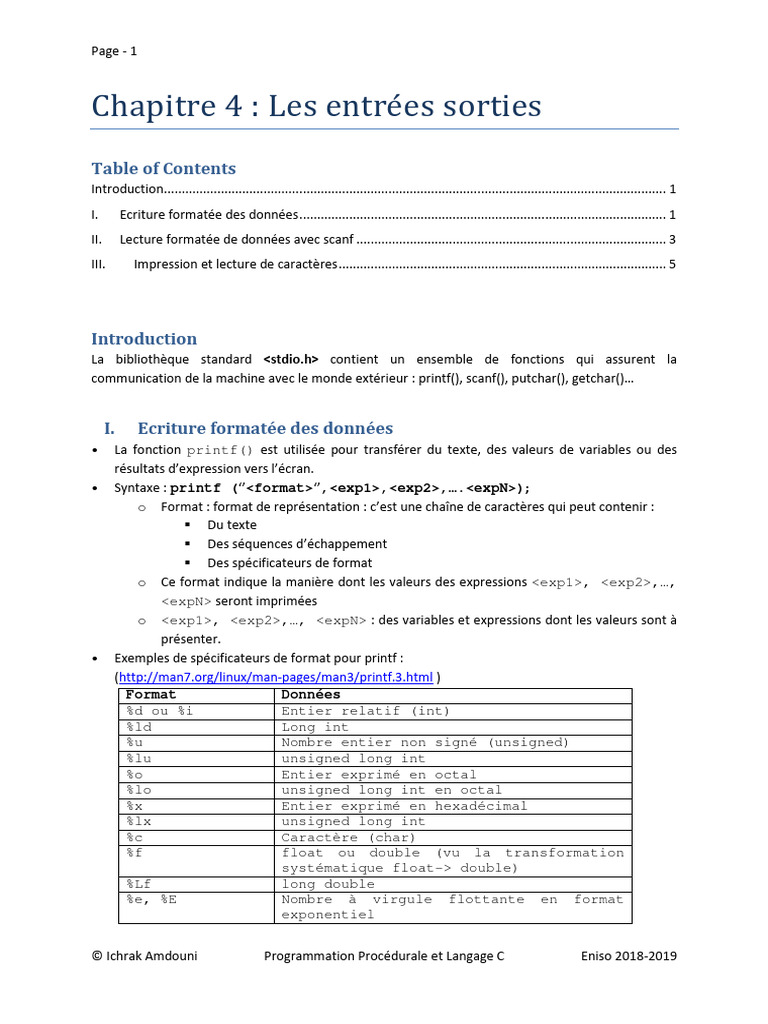 Chapitre Quatre | PDF | Variable (informatique) | C (Langage de programmation)