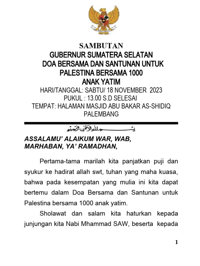 SAMBUTAN - Nop.doa Bersama Untuk Palestina | PDF | Agama ...