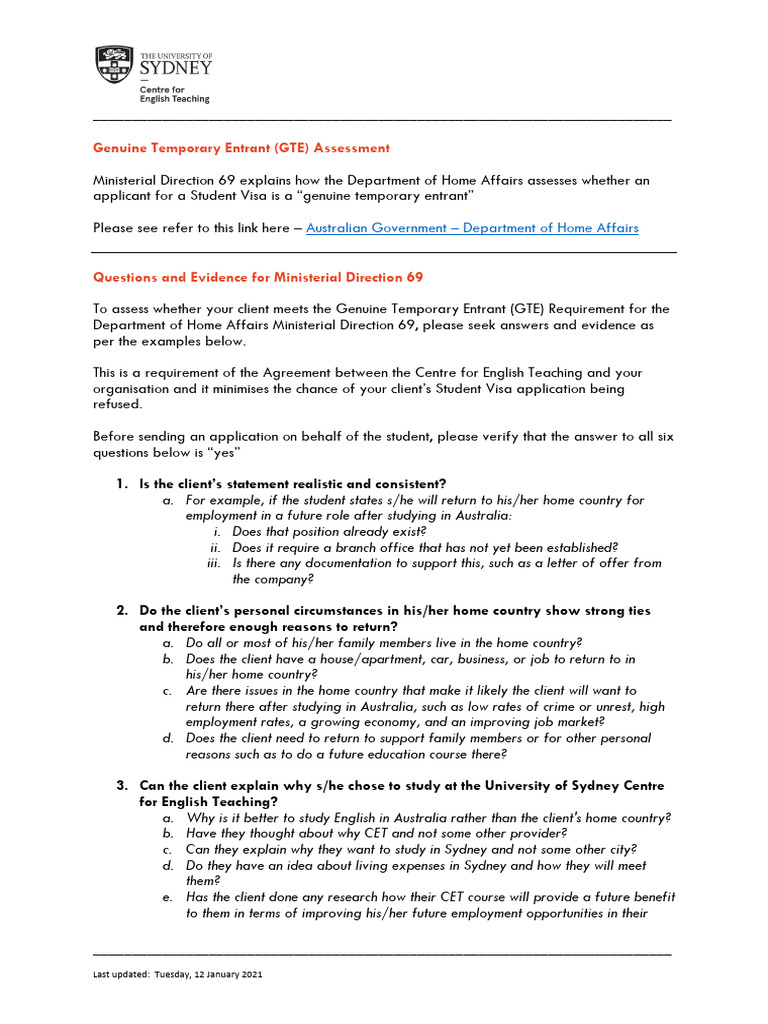 Gte Assessment Questions and Evidence | PDF | Travel Visa | Employment