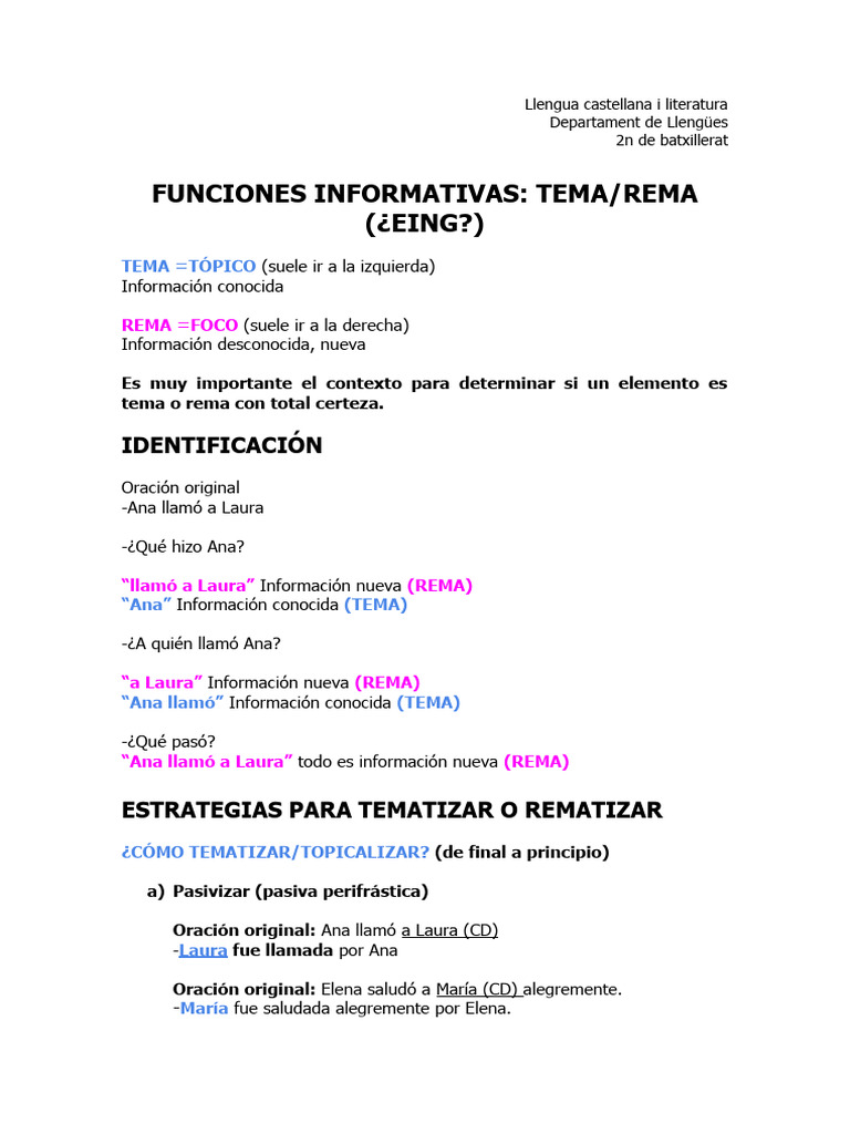 Tema Rema ALUMNOS 1 | PDF | Oración (Lingüística) | Unidades Semánticas