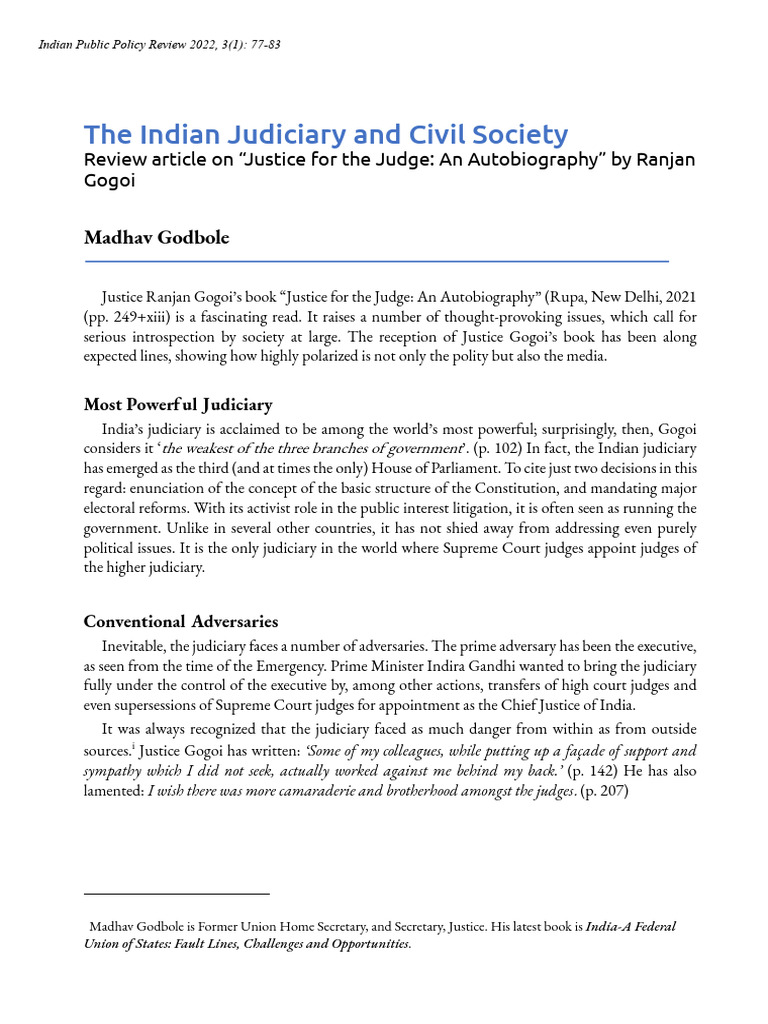 The Indian Judiciary and Civil Society Madhav Godbole | PDF | Supreme ...