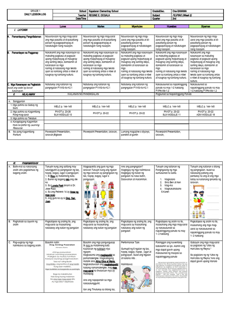 Q2 - DLL - Filipino1 - Week 5 | PDF