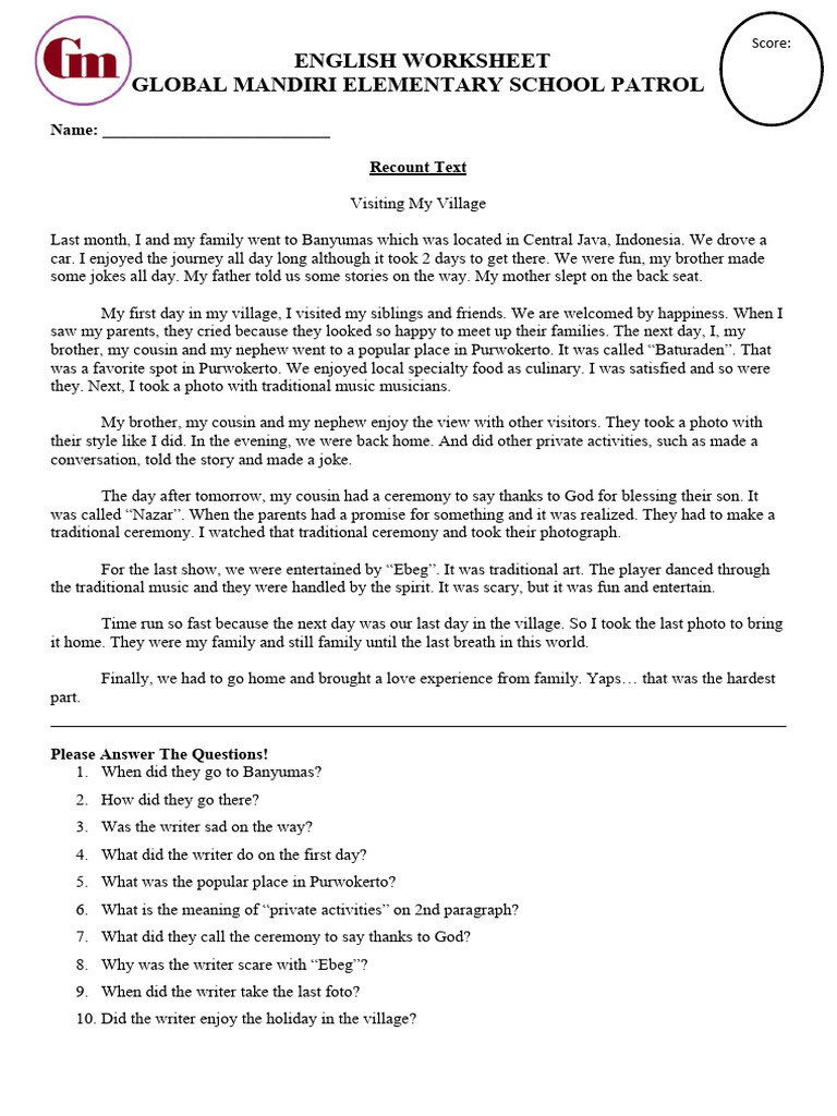 2 ENGLISH WORKSHEET Recount Text | PDF