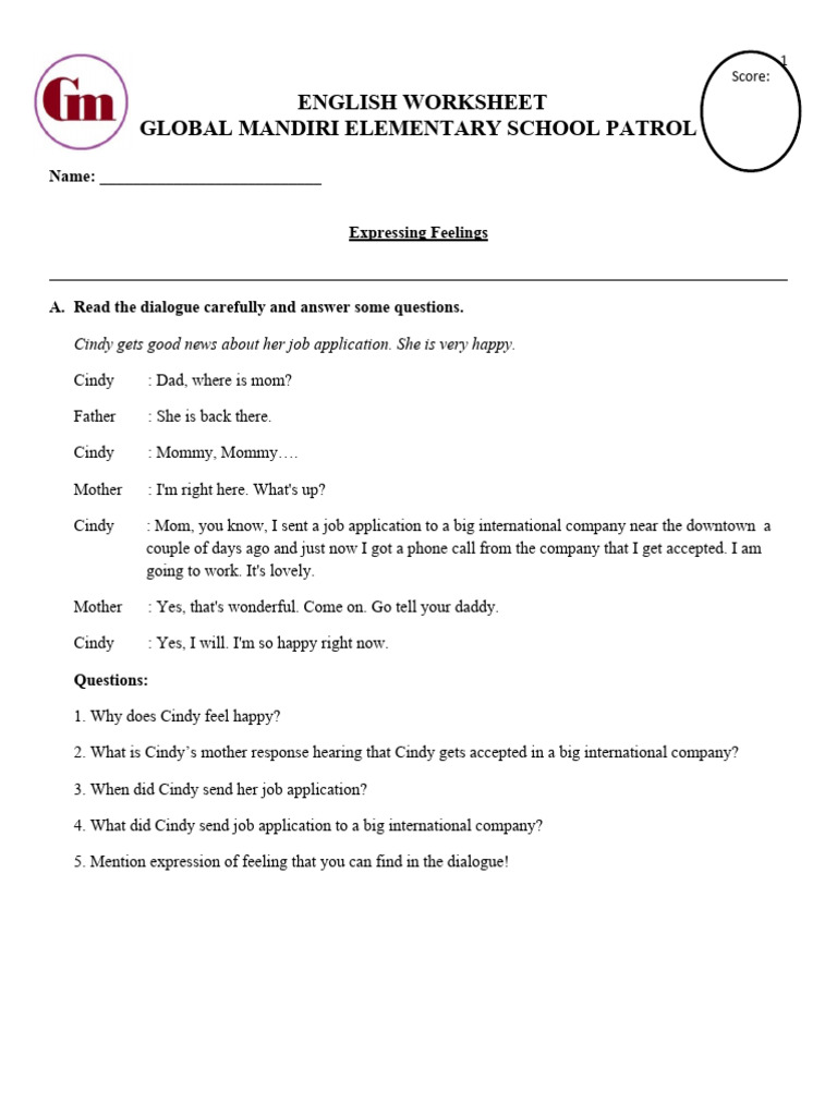 2 ENGLISH WORKSHEET Expressing Feelings | PDF | Career & Growth | Self ...