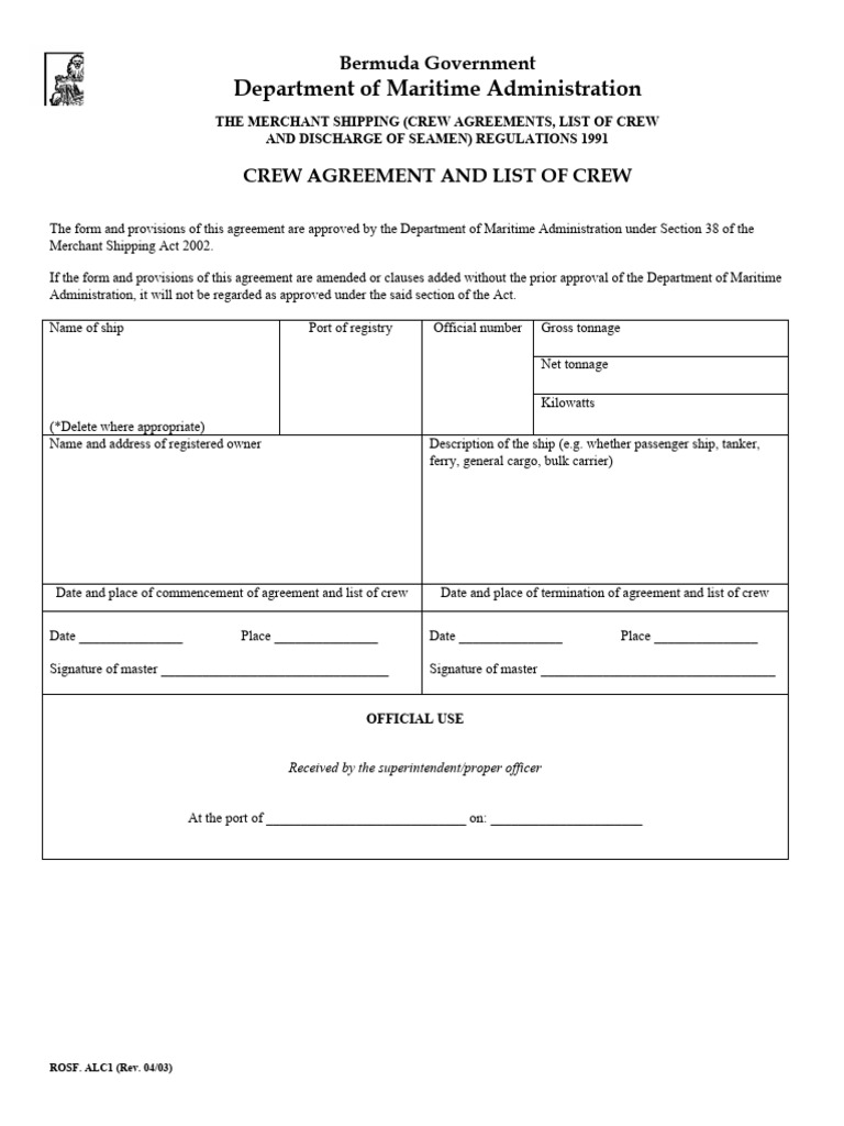 Bermudian Articles - Crew Agreement & Crew List | PDF