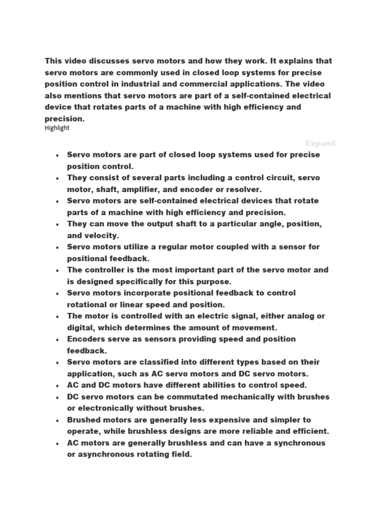 This Video Discusses Servo Motors and How They Work | PDF | Electric ...