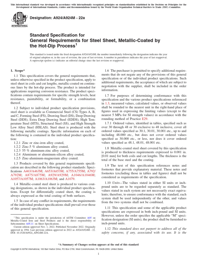 ASTM A924 - A924M - 22a | Download Free PDF | Sheet Metal | Engineering Tolerance