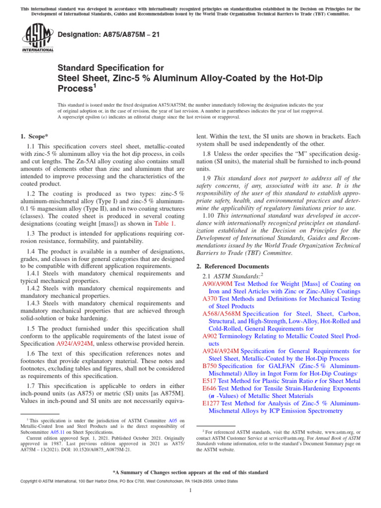 Astm A875 A875m 2021 | PDF | Steel | Sheet Metal