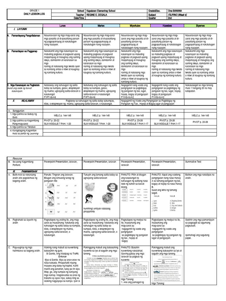 q2 DLL Filipino1 Week 4 | PDF