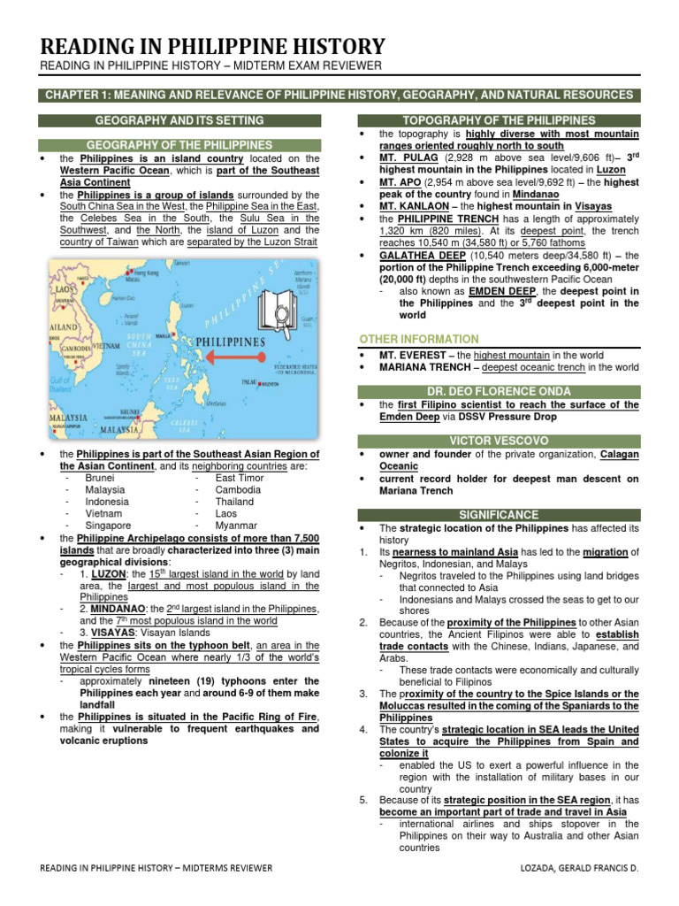 Reading in Philippine History Midterm Reviewer | PDF | Philippines